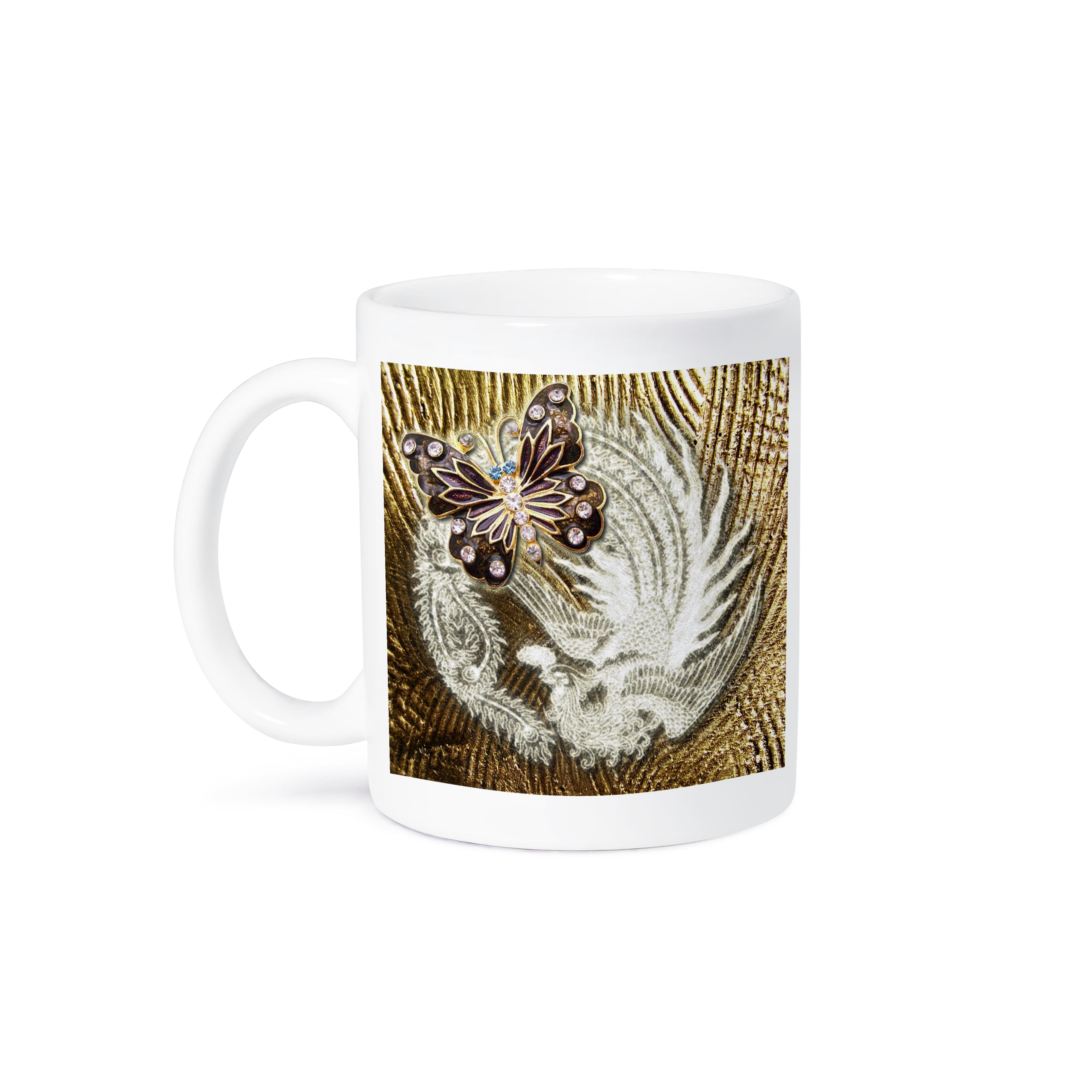 3dRose, Gold Embossed print background with jeweled butterfly and ...