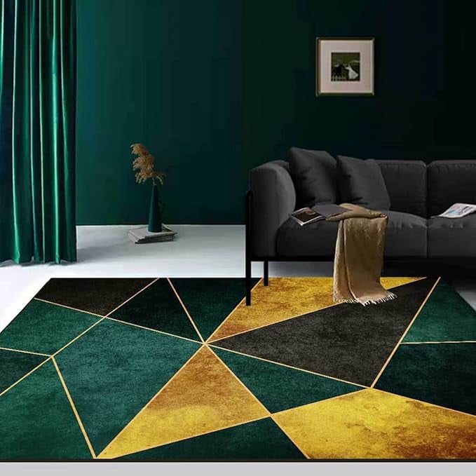 Gold Emerald Green Modern Geometric Triangle Pattern Area Rugs For ...