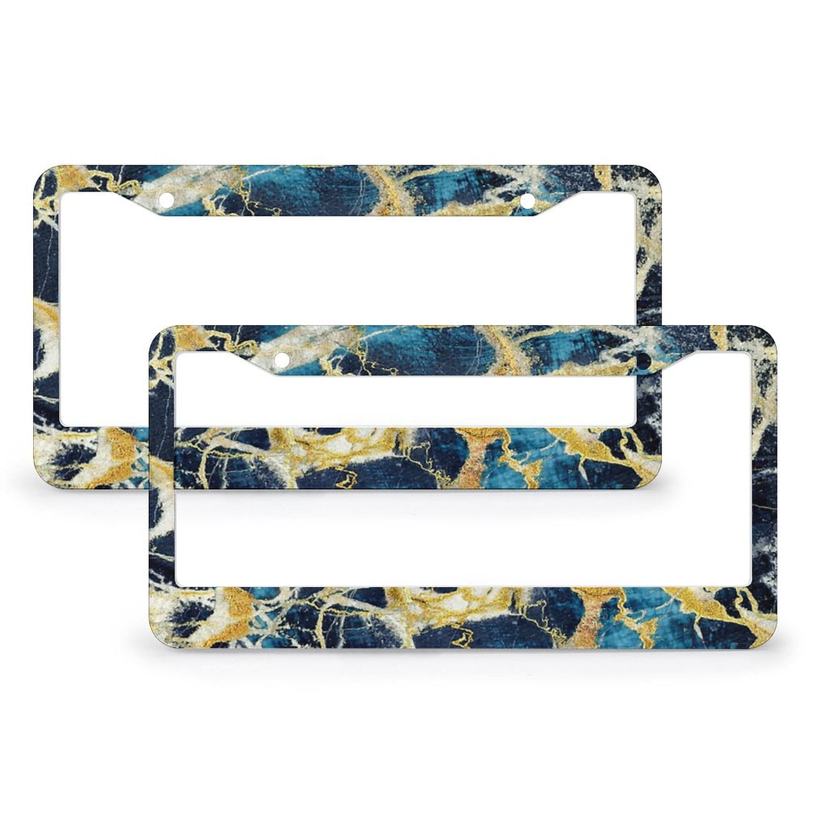 Gold Encrusted Marble Design License Plate Frame - 2 Pack Aluminum ...