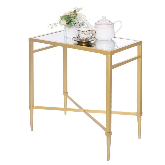 Gold End Table, Rectangle Side Table with Mirrored Top, Modern Metal ...