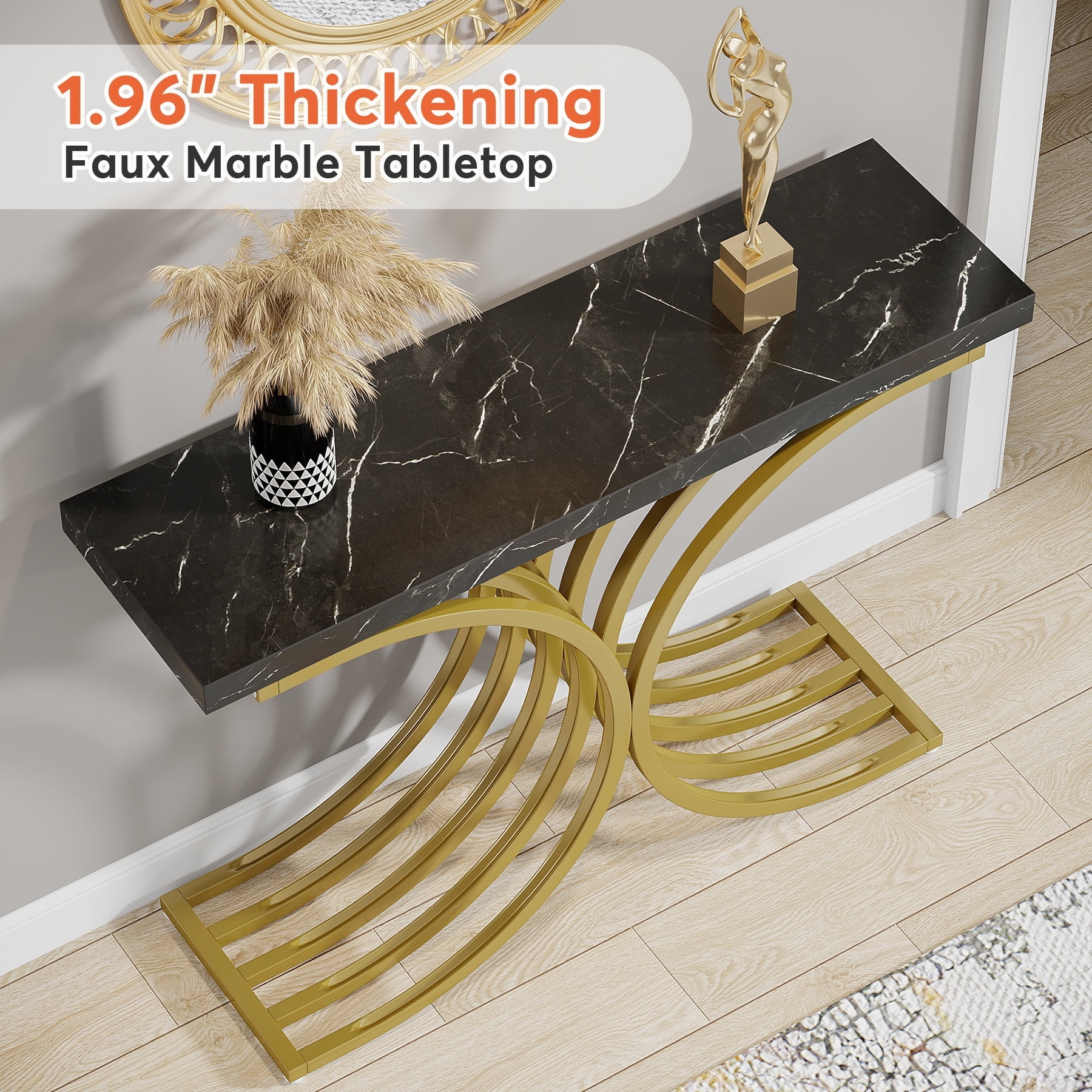 Gold Entryway Console Table with Metal Base, Modern foyer Entry tables ...