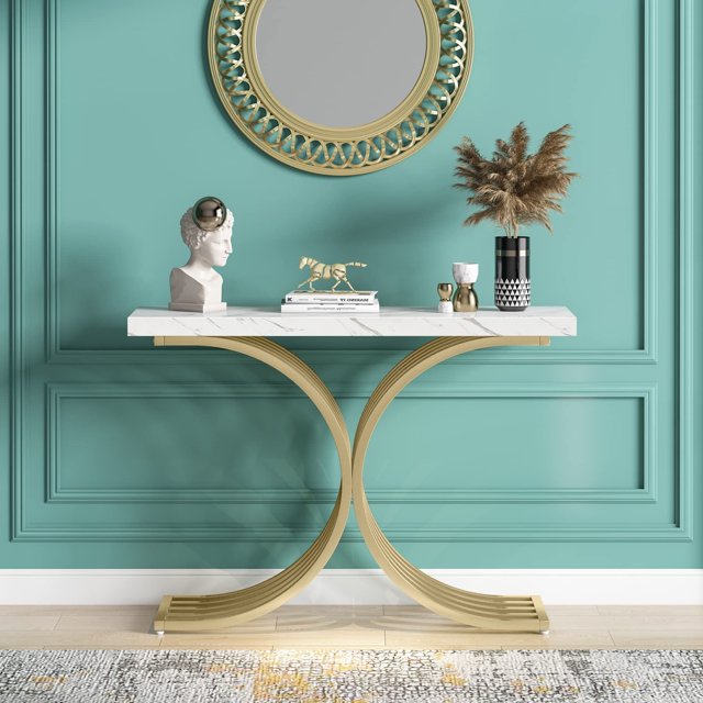 Gold Entryway Console Table with Metal Base, Modern foyer Entry tables ...