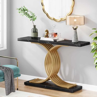 "Tribesigns 39.4"" Elegant Narrow Console Table, Gold Legs, Rustic ...
