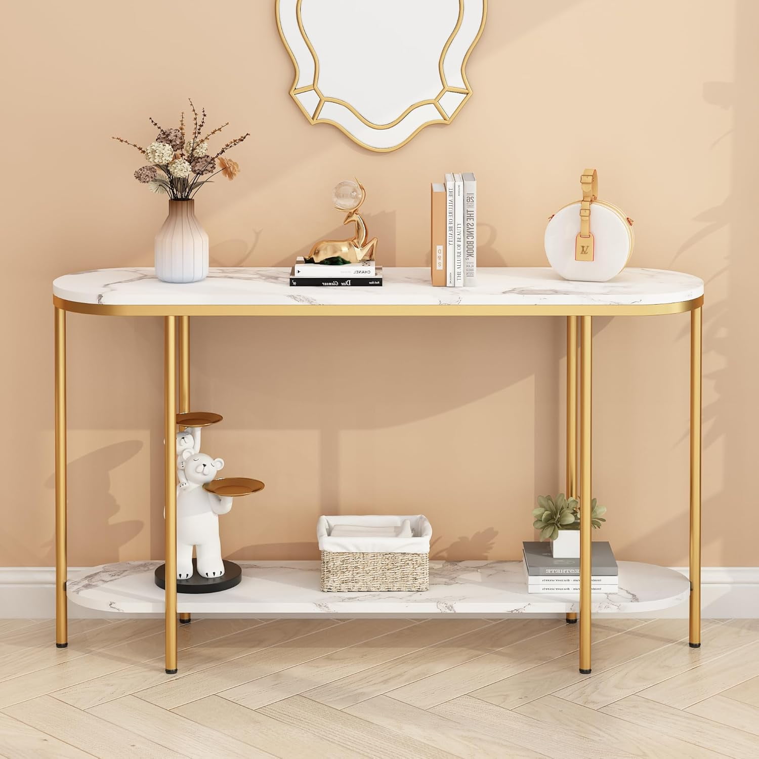 Gold Entryway Table, Modern 42-Inch Console/Accent Table with Golden ...