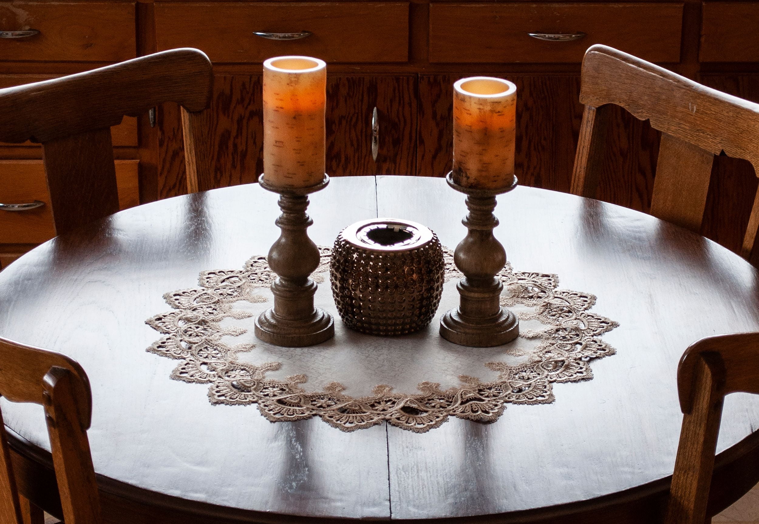 Gold European Lace and Antique Jacquard Fabric Round Doily, Table ...