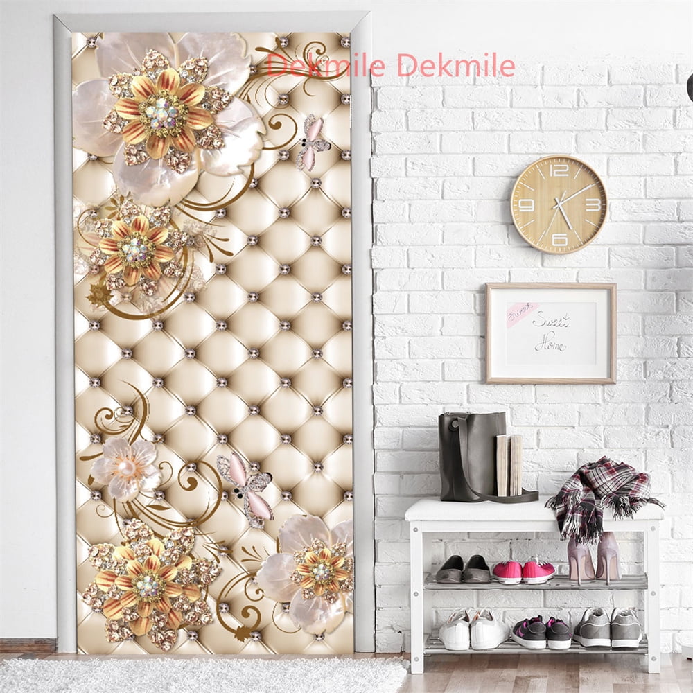 Gold European Style Door Sticker Vinyl Waterproof Door Wallpaper For ...