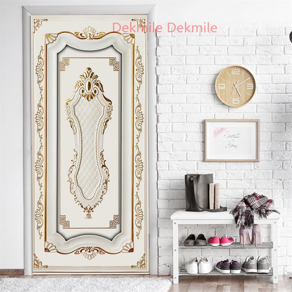 Gold European Style Door Sticker Vinyl Waterproof Door Wallpaper For ...