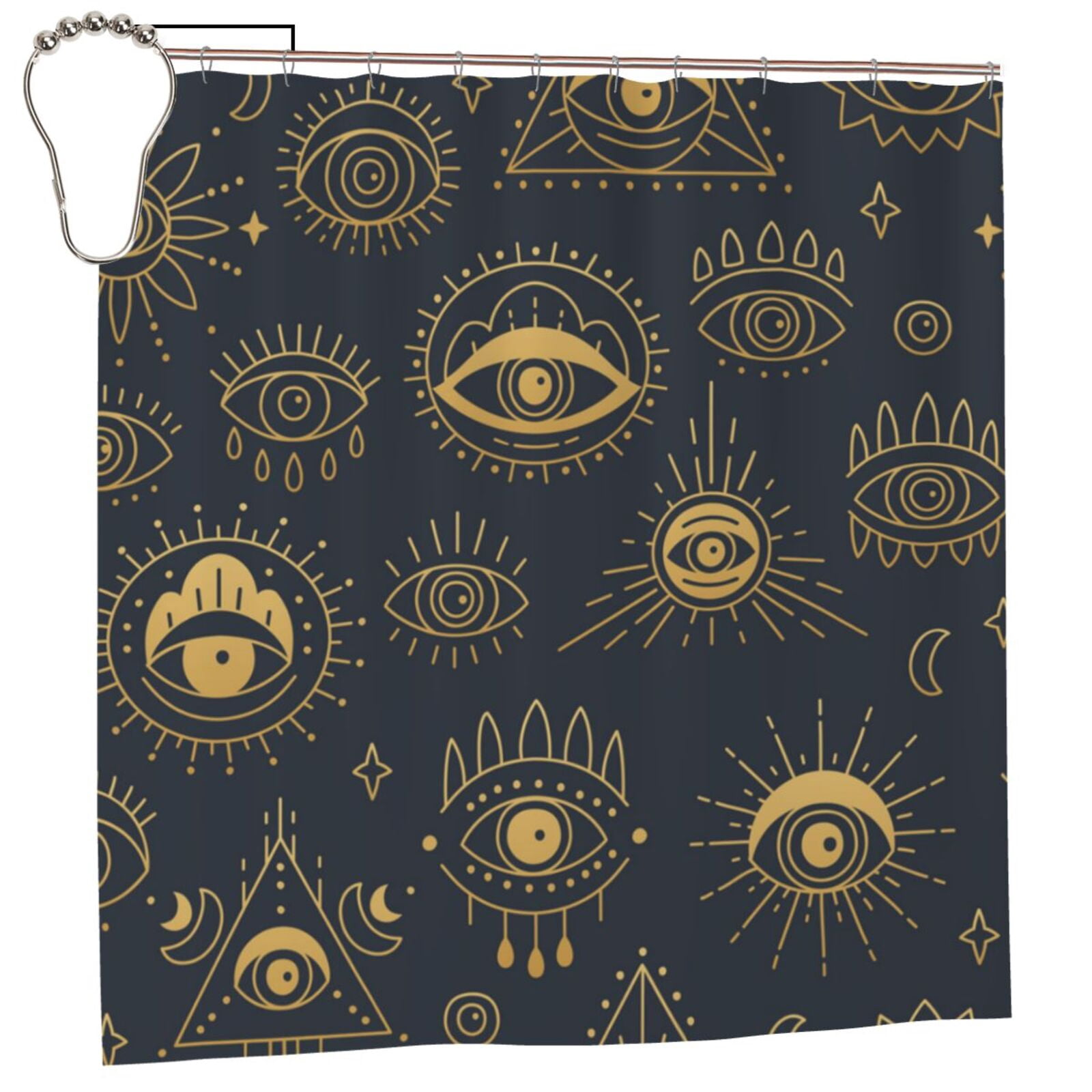 Gold Evil Eye Shower Curtain with 12 Iron Hooks Washable Polyester ...
