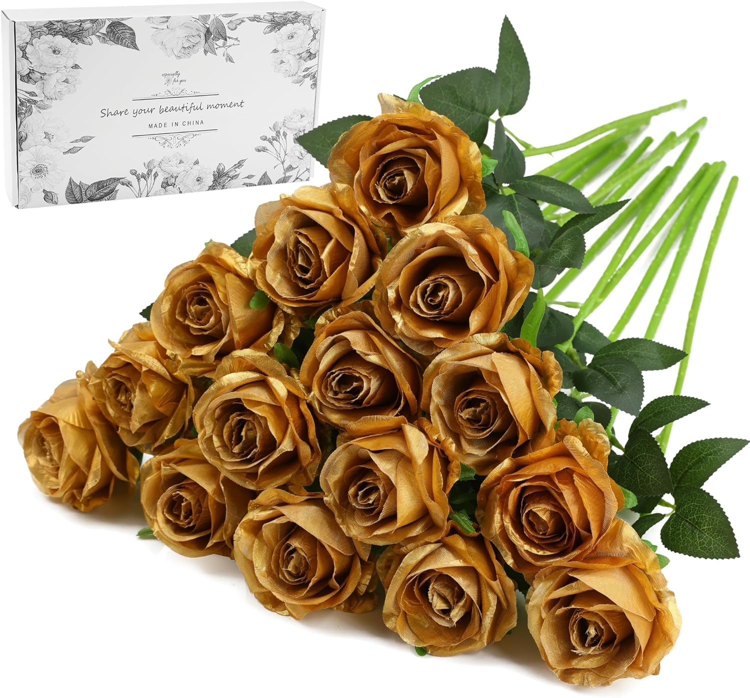Gold Fake Roses Artificial Flowers - Fake Artificial Roses Silk Flowers ...