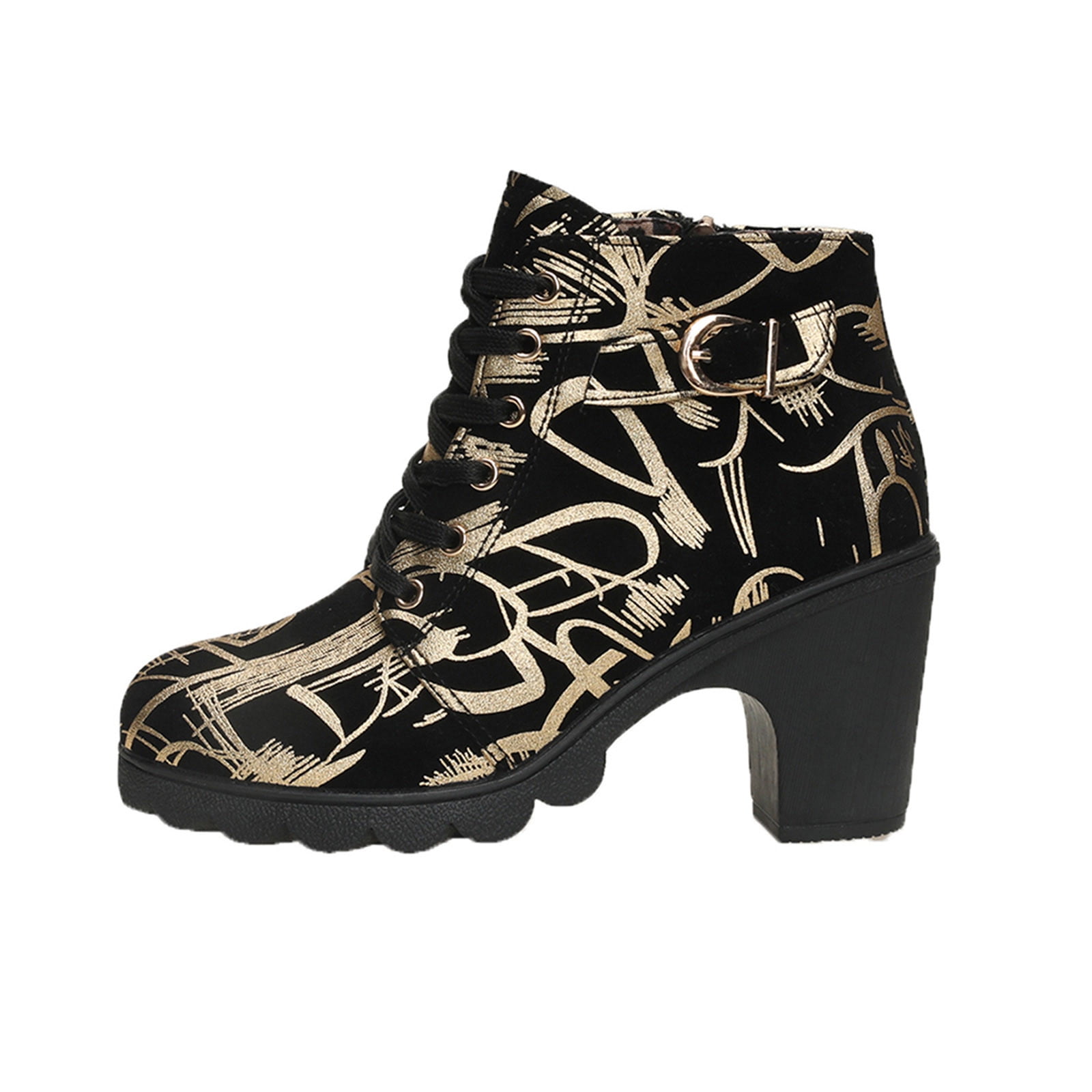 Gold Female High Heel Footwear With Printed Pattern For Leisure Outings ...