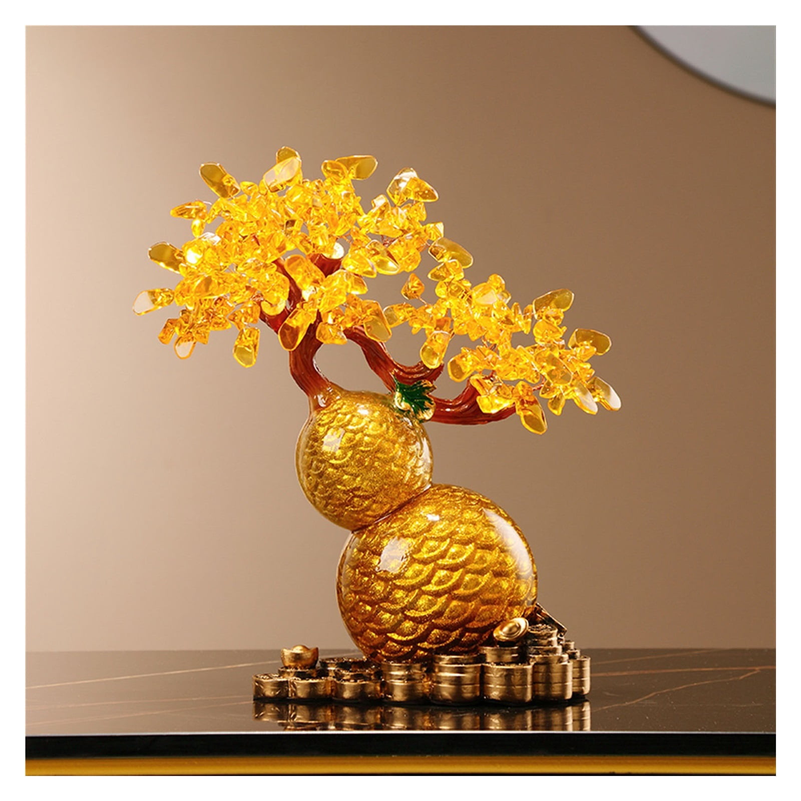 Gold Feng Shui Yuan Bao Tree Statue Citrine Quartz Crystal Money Tree ...