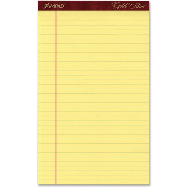 TOPS Gold Fibre Legal Paper Notepad, Wide Rule, 8.5 x 14, Canary, 50 ...