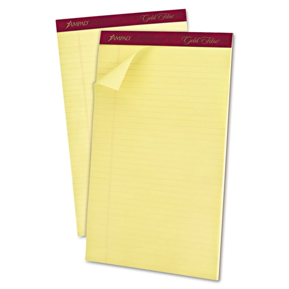 TOPS Gold Fibre Legal Paper Notepad, Wide Rule, 8.5 x 14, Canary, 50 ...