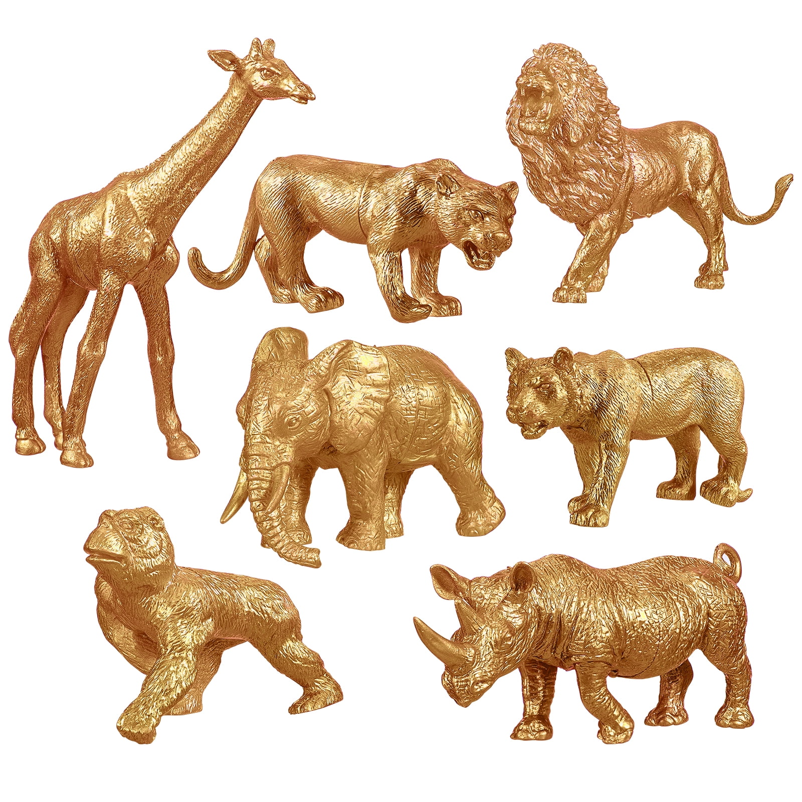 Gold Figurines Toy Jungle Animal Model Ornaments PVC Animal Models ...