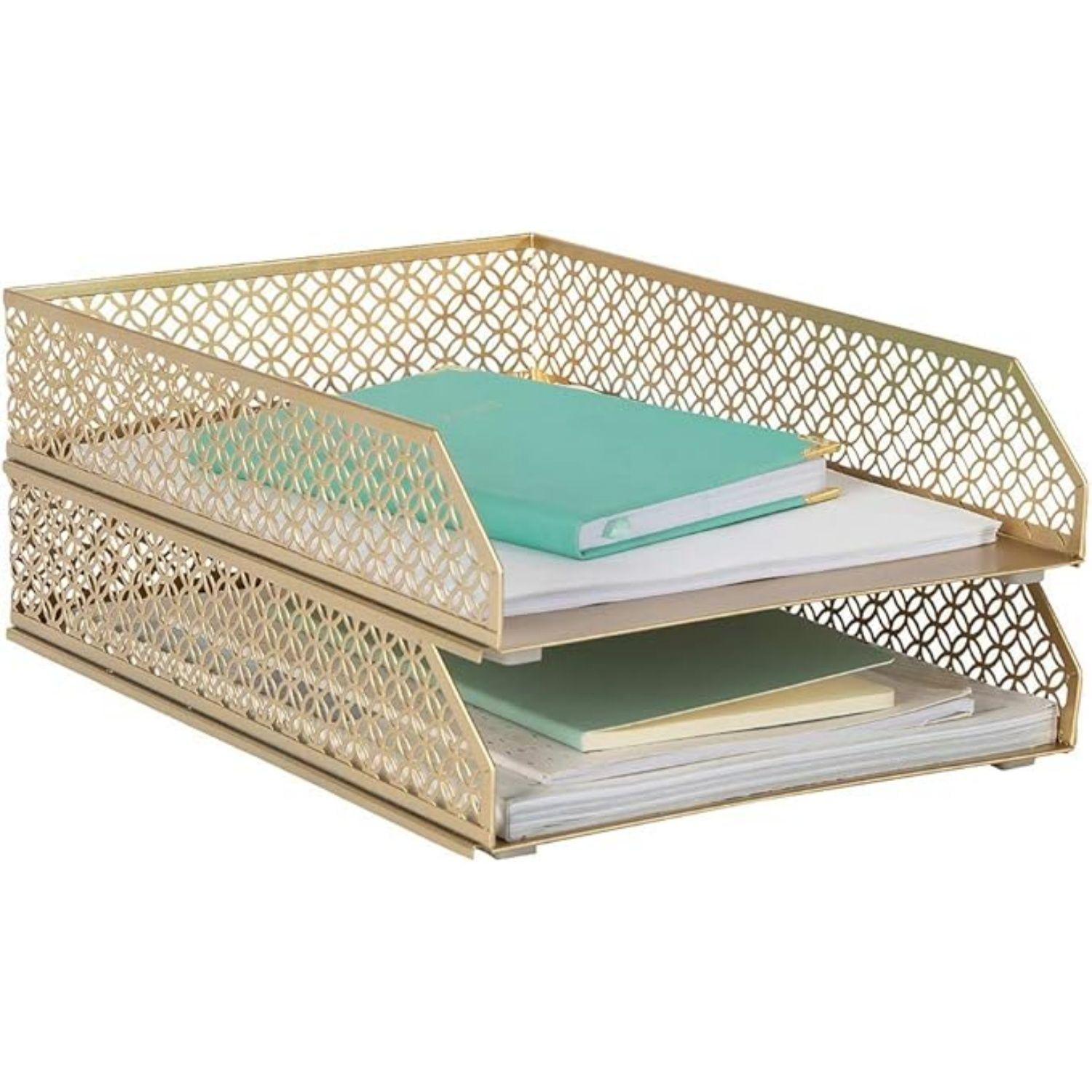 Gold File Organizer Office Inbox Gold Paper Tray Organizer for Desk ...
