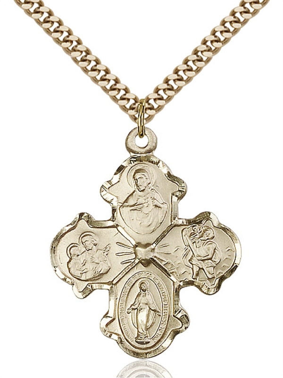 Gold Filled 4-Way Pendant 1 1/4 x 1 inches with Heavy Curb Chain ...