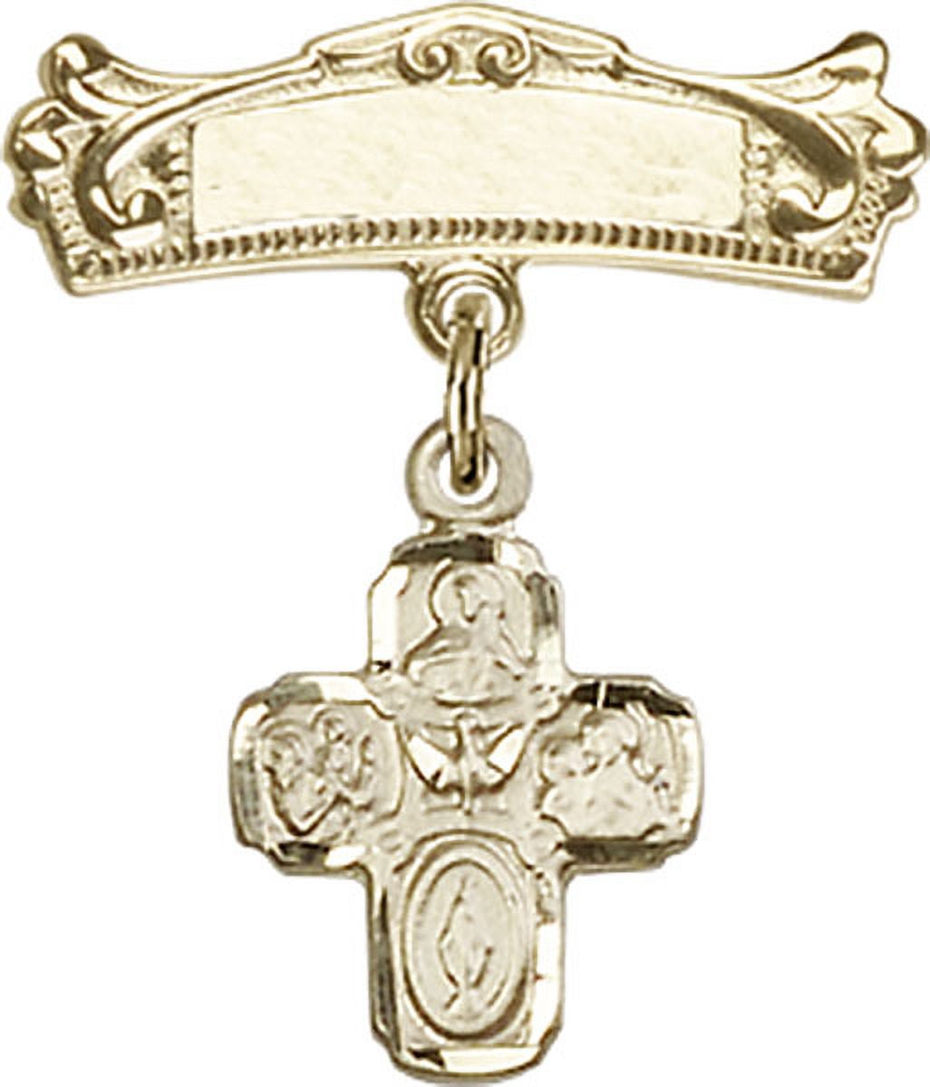 Gold Filled Baby Badge with 4-Way Charm and Arched Polished Badge Pin 1 ...