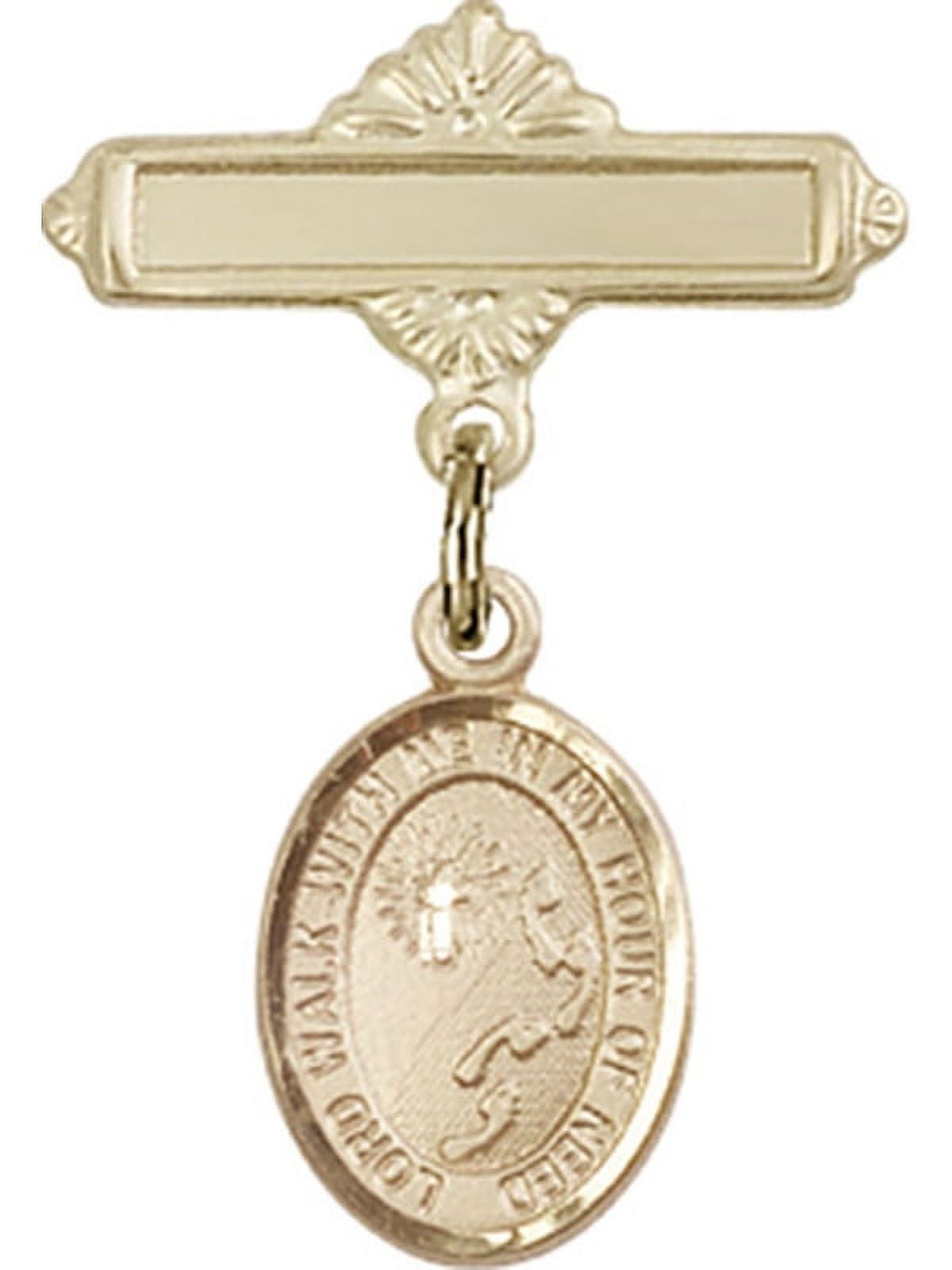 Gold Filled Baby Badge with Footprints / Cross Charm and Polished Badge ...