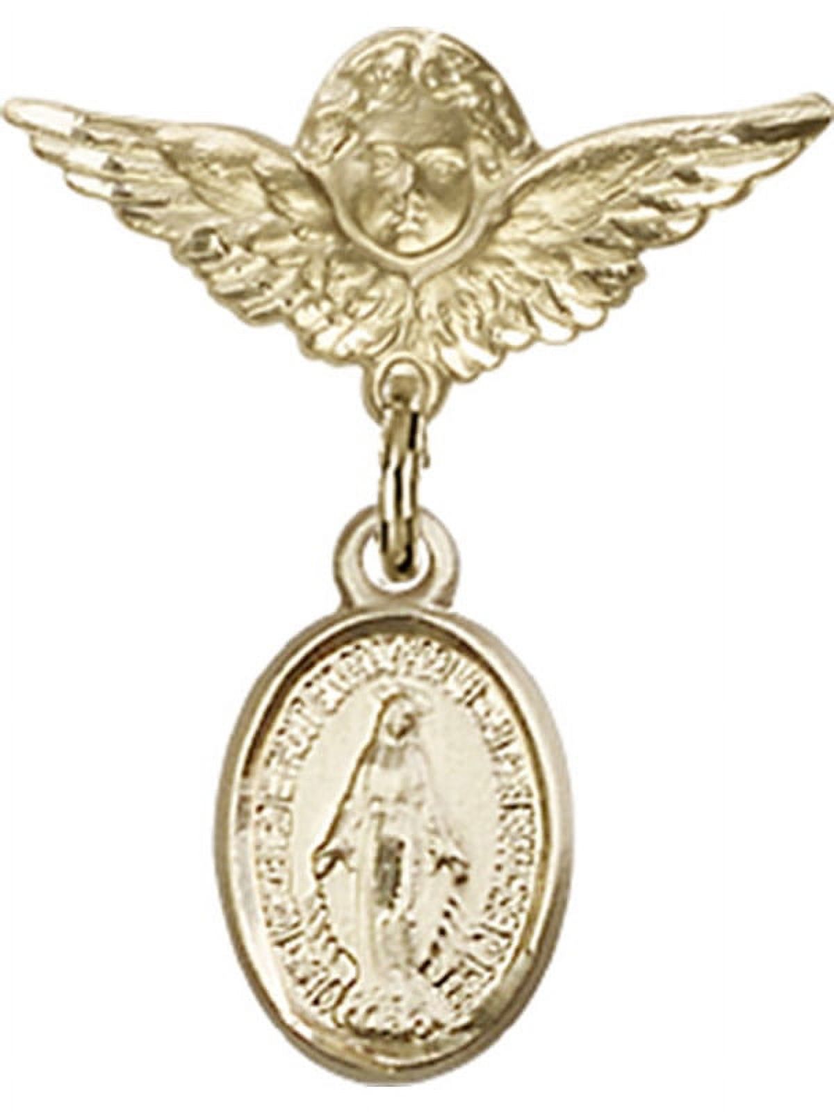 Gold Filled Baby Badge with Miraculous Charm and Angel w/Wings Badge ...