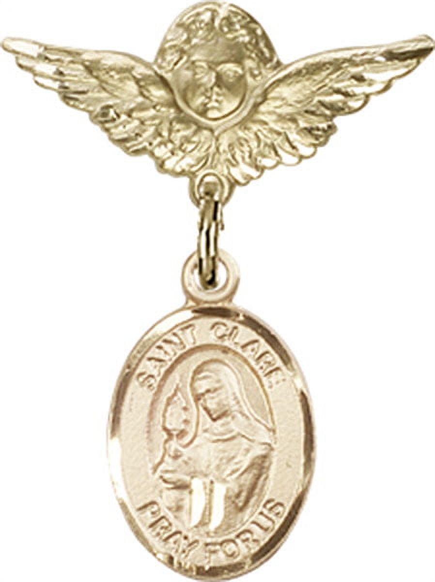 Gold Filled Baby Badge with St. Clare of Assisi Charm and Angel w/Wings ...