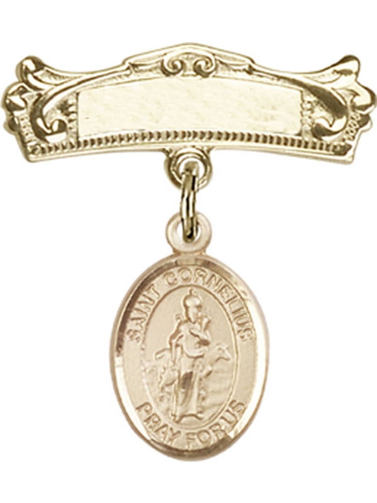 Gold Filled Baby Badge with St. Cornelius Charm and Arched Polished ...