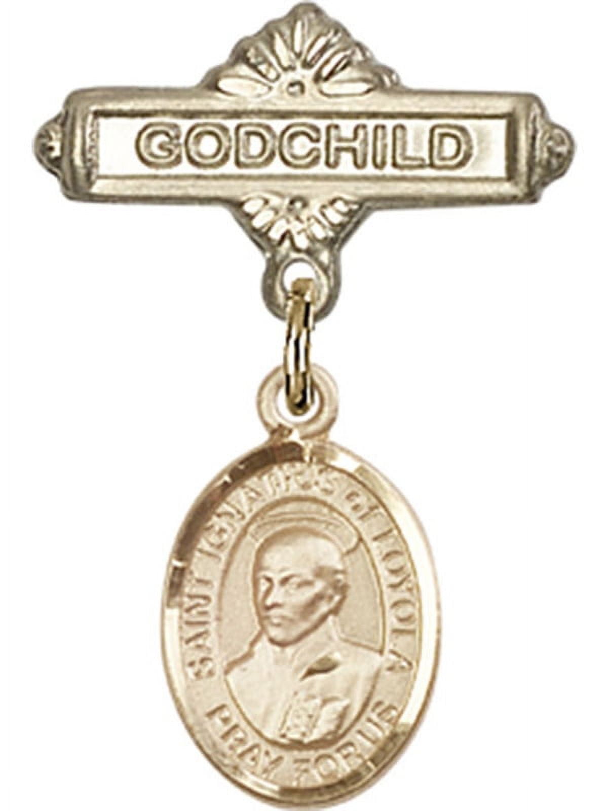 Gold Filled Baby Badge with St. Ignatius Charm and Godchild Badge Pin 1 ...