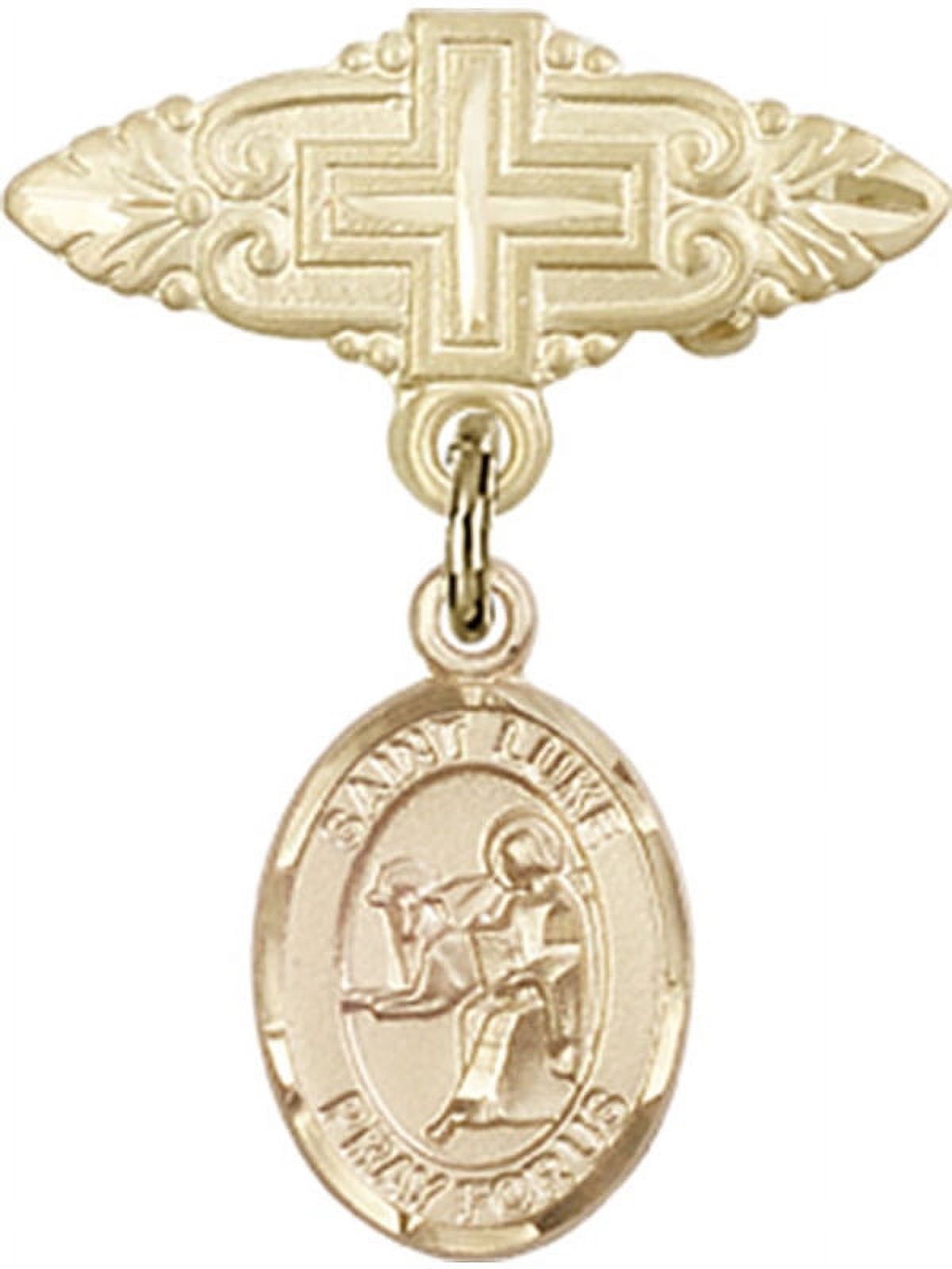 Gold Filled Baby Badge with St. Luke the Apostle Charm and Badge Pin ...