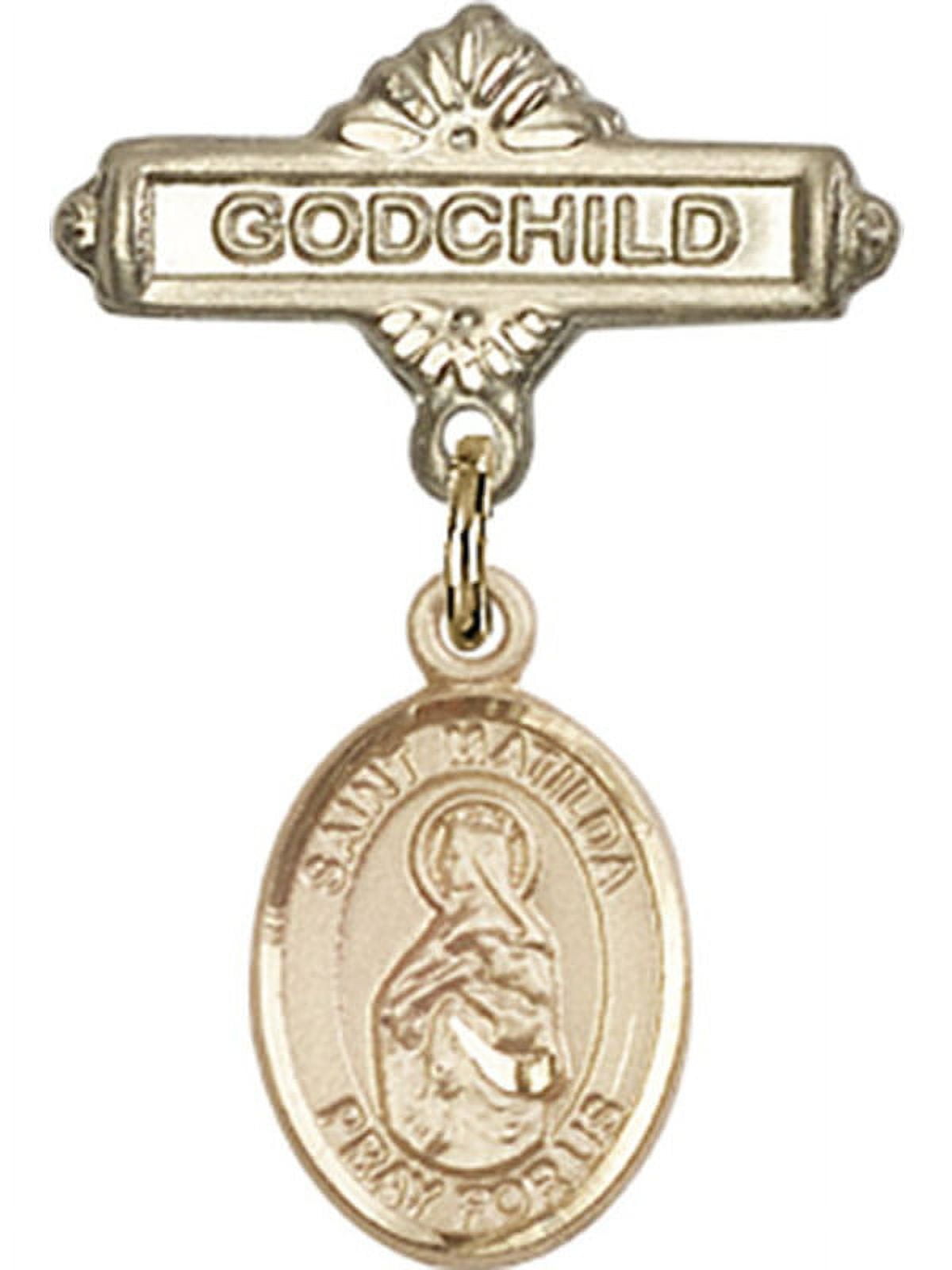 Gold Filled Baby Badge with St. Matilda Charm and Godchild Badge Pin 1 ...