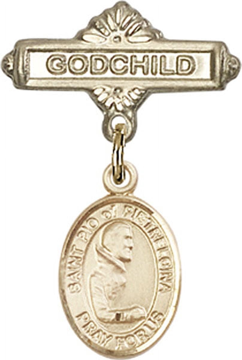 Gold Filled Baby Badge with St. Pio of Pietrelcina Charm and Godchild ...