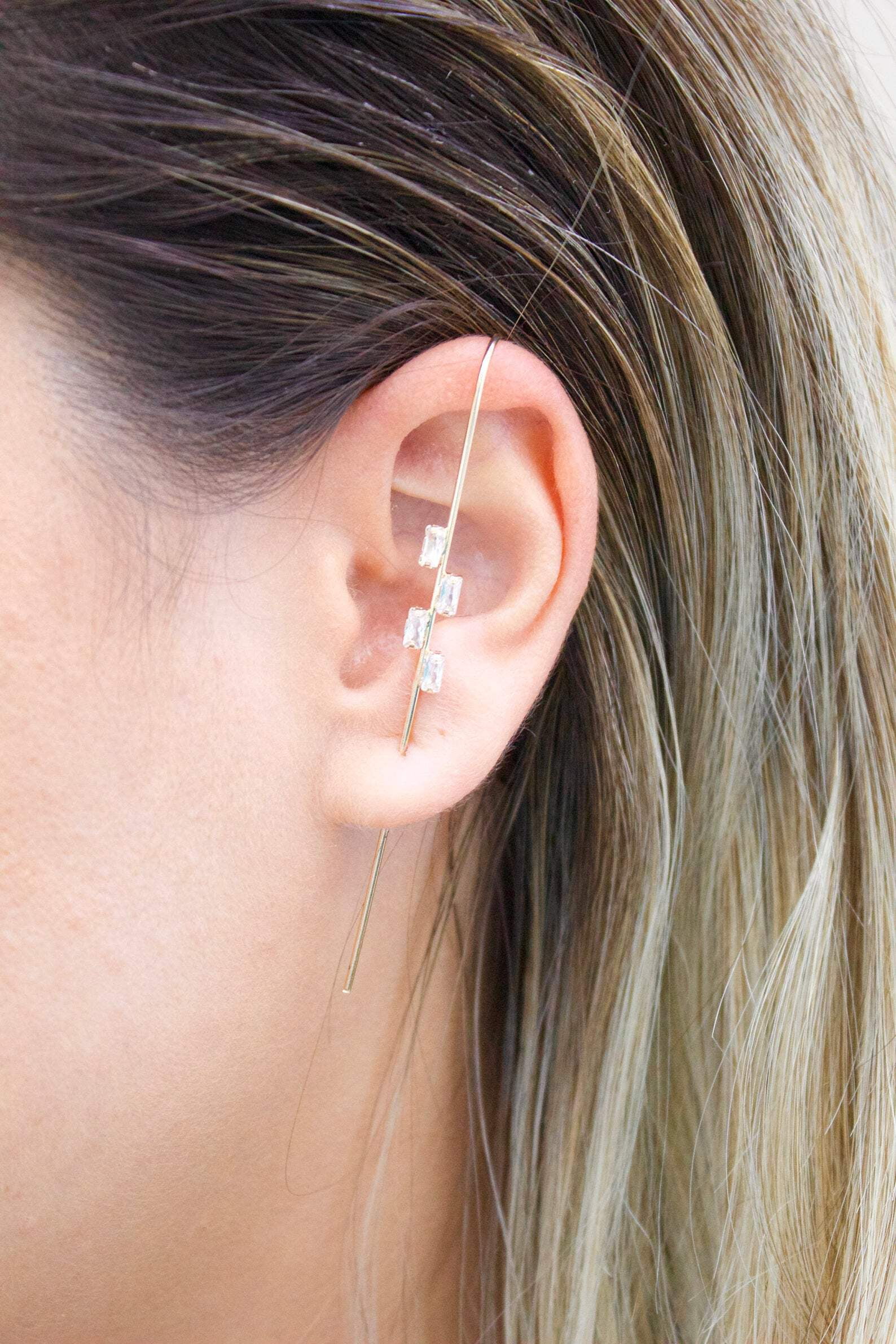 Gold Filled Baguette CZ Stones Industrial Bar Ear Cuff (L184) - Walmart.com