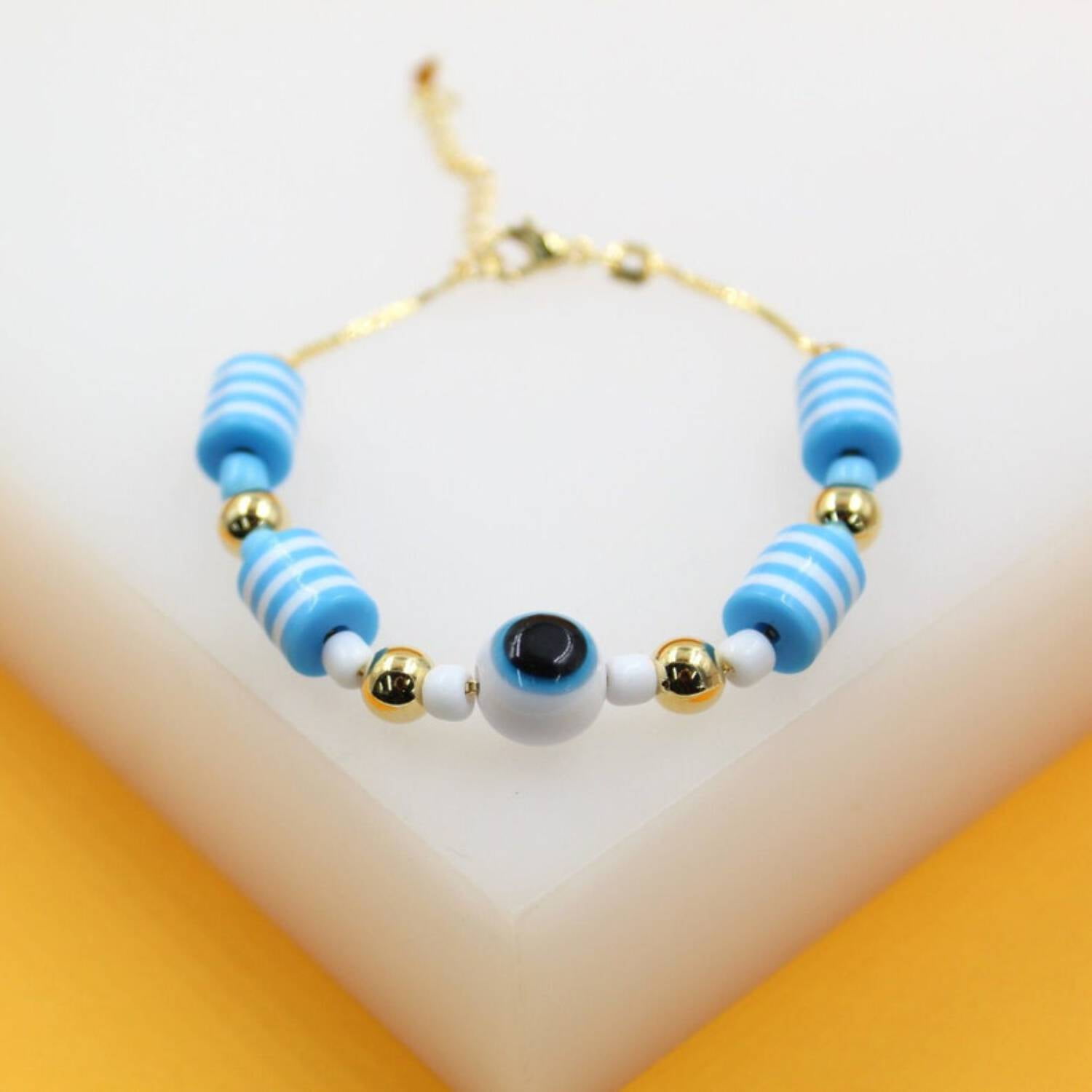 Gold Filled Blue Evil Eye Chain Kids Bracelet (I297) - Walmart.com