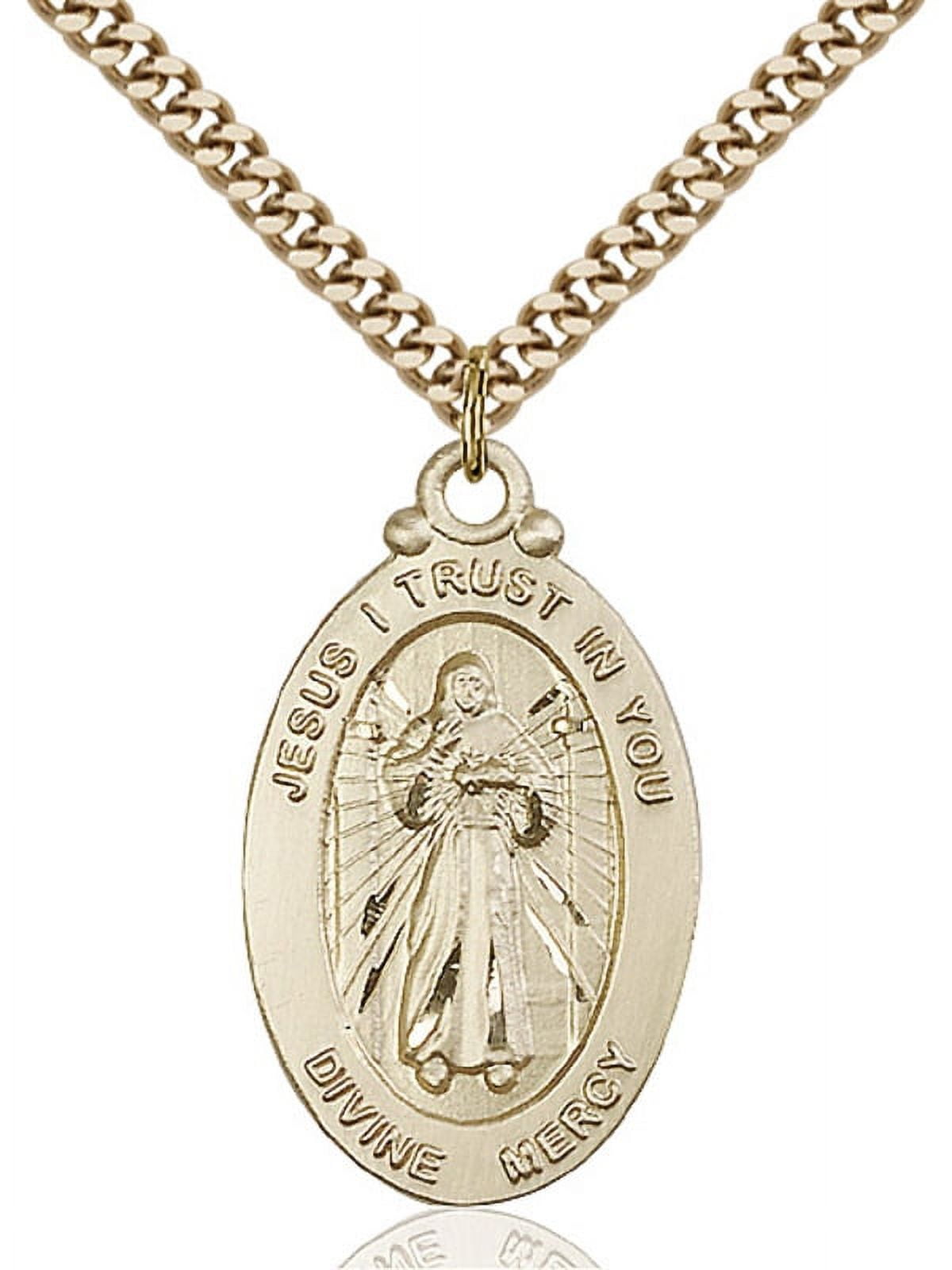 Gold Filled Divine Mercy Pendant 1 1/8 x 5/8 inches with Heavy Curb ...