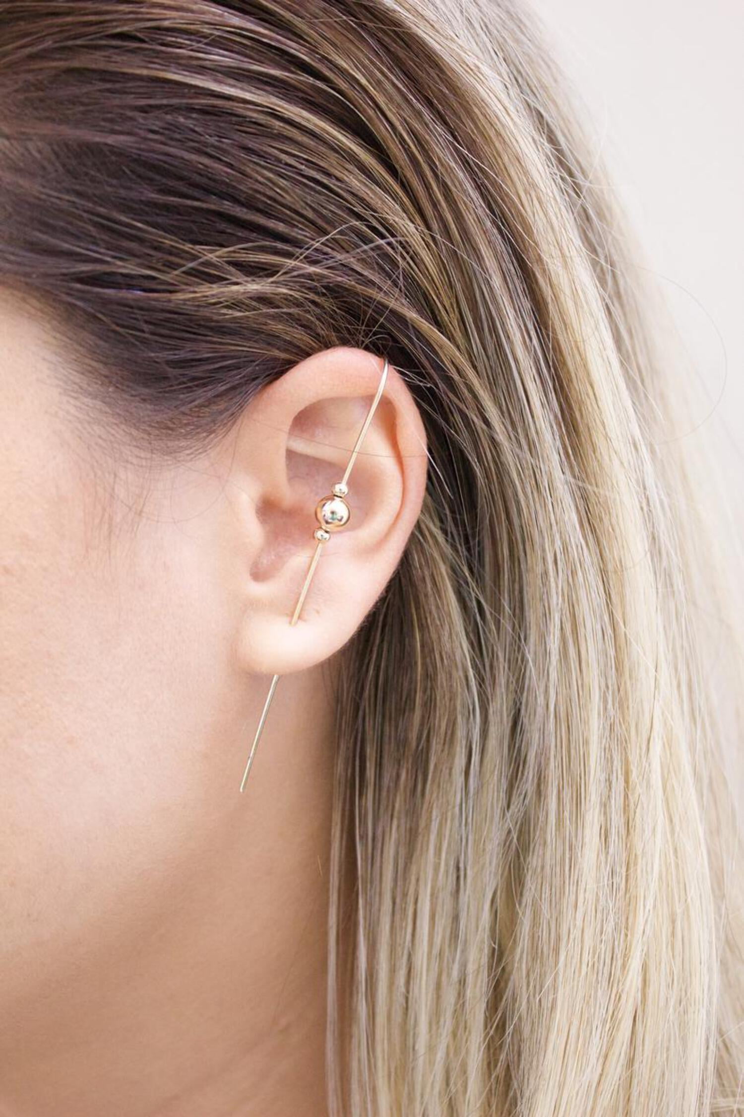 Gold Filled Gold Bead Industrial Bar Ear Cuff (L185) - Walmart.com