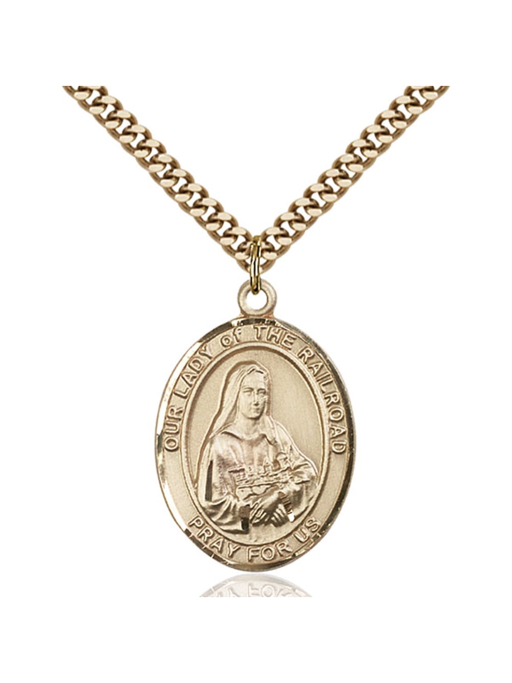 Gold Filled Our Lady of the Railroad Pendant 1 x 3/4 inches with Heavy ...