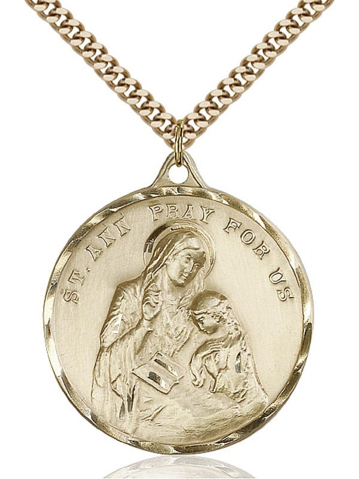 Gold Filled St. Ann Pendant 1 3/8 x 1 1/8 inches with Heavy Curb Chain ...