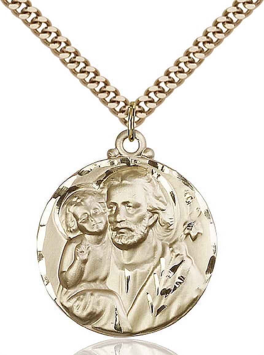Gold Filled St. Joseph Pendant 1 1/8 x 7/8 inches with Heavy Curb Chain ...