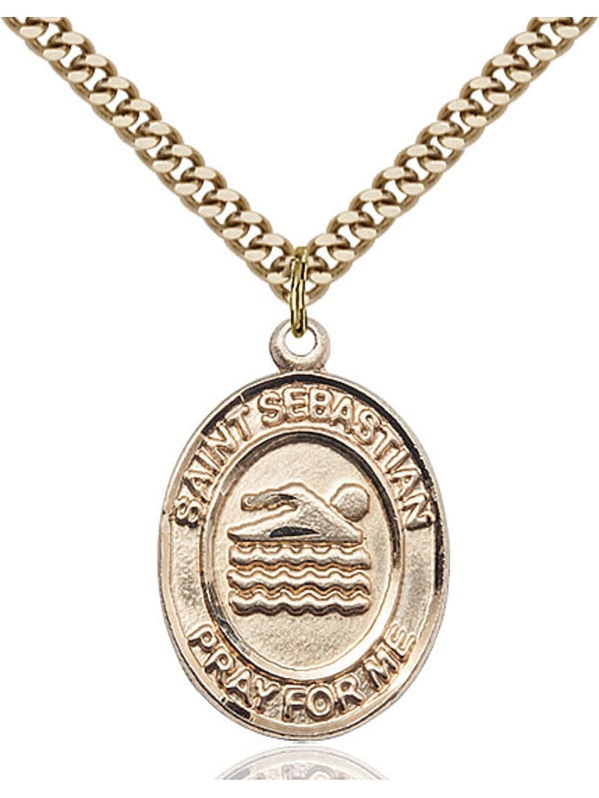 Gold Filled St. Sebastian Pendant 1 x 3/4 inches with Heavy Curb Chain ...
