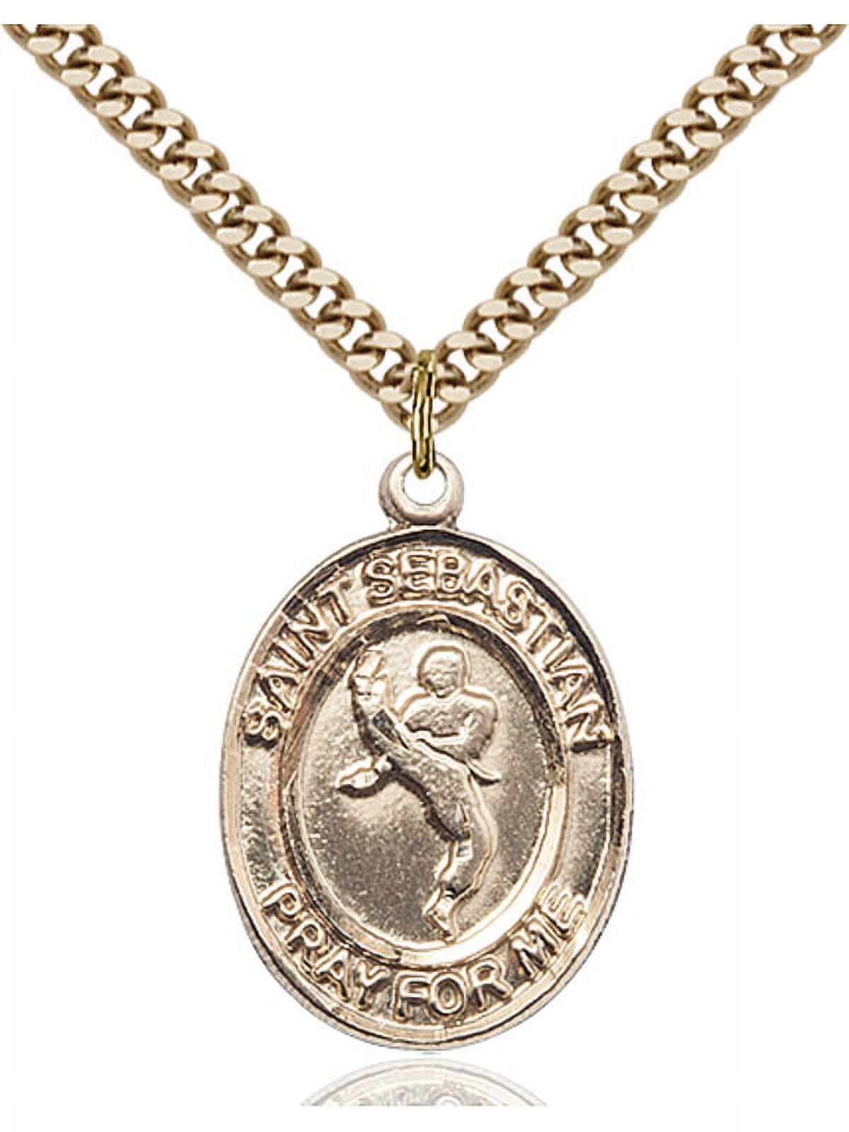 Gold Filled St. Sebastian Pendant 1 x 3/4 inches with Heavy Curb Chain ...