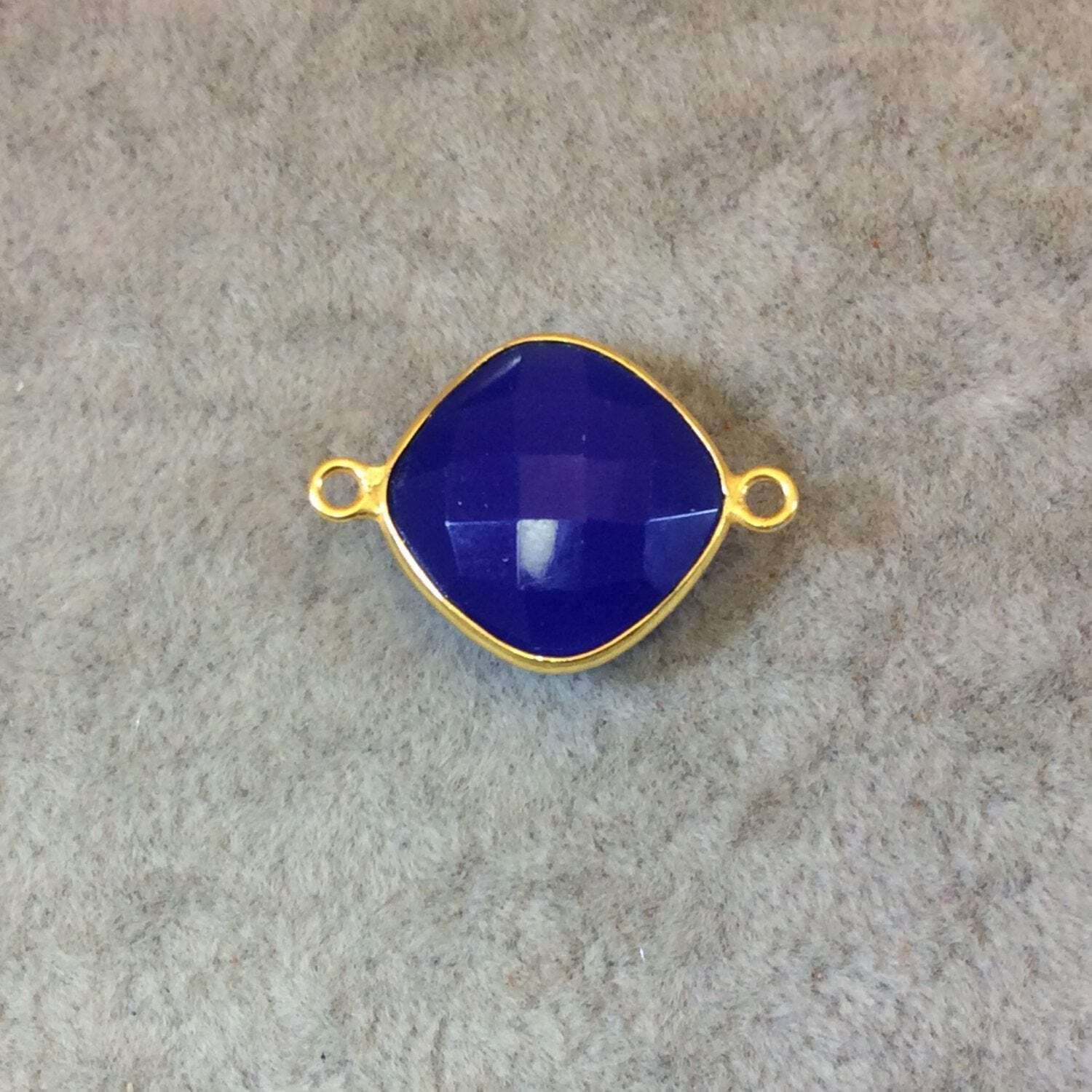 Gold Finish Faceted Cobalt Blue Diamond Shaped Bezel Two Ring Connector ...