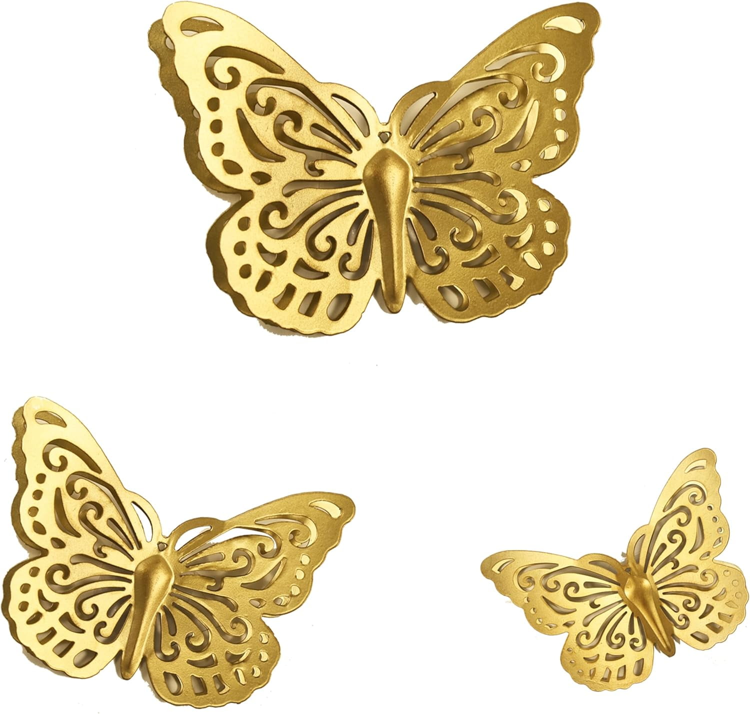Gold Finish Metal Butterflies Wall Art Set of 3 Metal Wall Decor ...