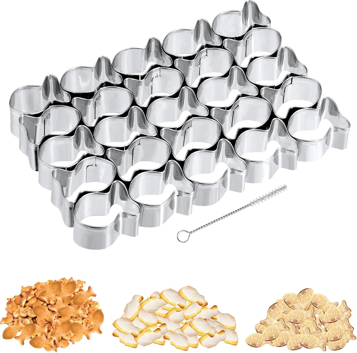 Gold Fish Cookie Cutters, 25 Cavity Stainless Steel Fish Shaped Cracker ...