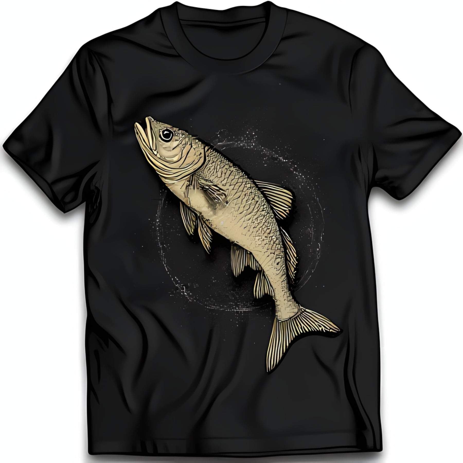 Gold Fish Illustration Black T-Shirt with Water Droplets Design Unique ...