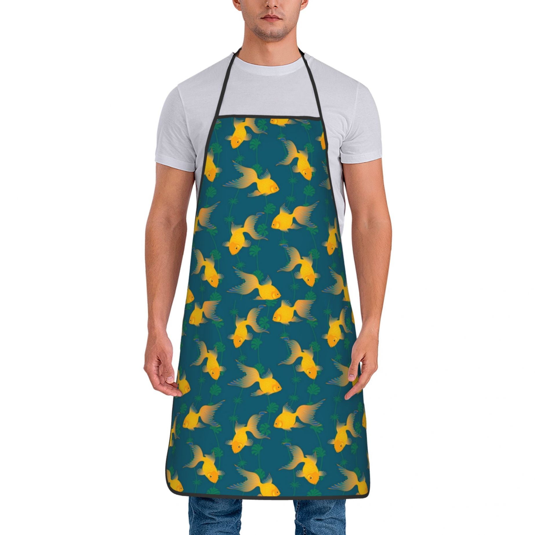 Gold Fish Pattern Aprons for Women Men Waterproof Apron Kitchen Chef ...