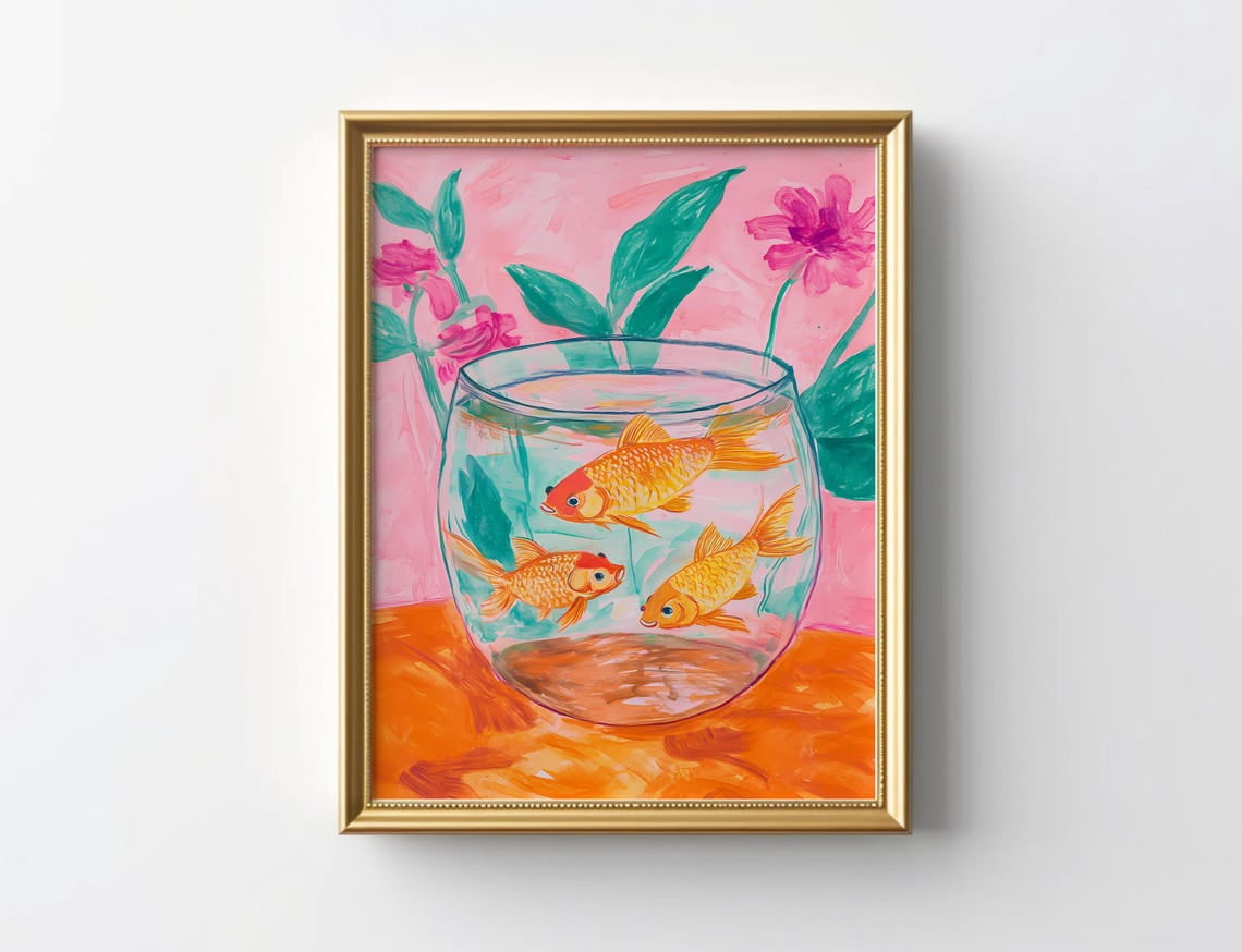 Gold Fish Print, Goldfish Still Life Painting, Colorful Fish Artwork ...