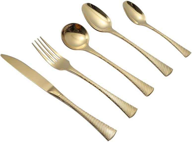 Gold Fish scale Hammered Silverware Set, 15-Piece Stainless Steel ...