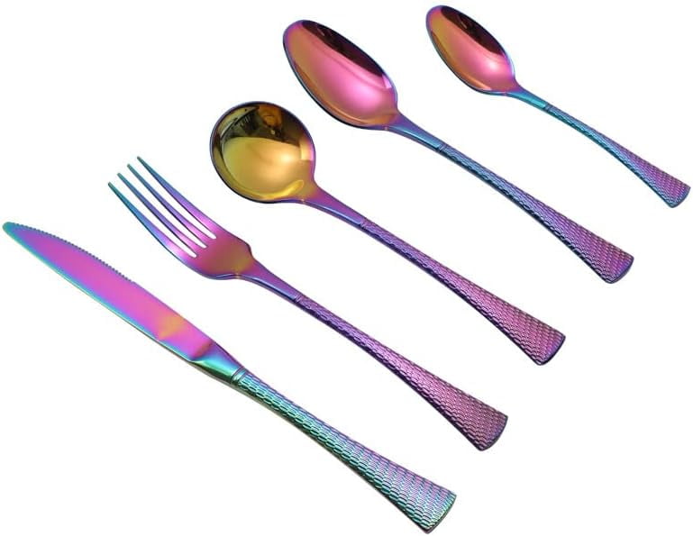 Gold Fish scale Hammered Silverware Set, 25-Piece Stainless Steel ...