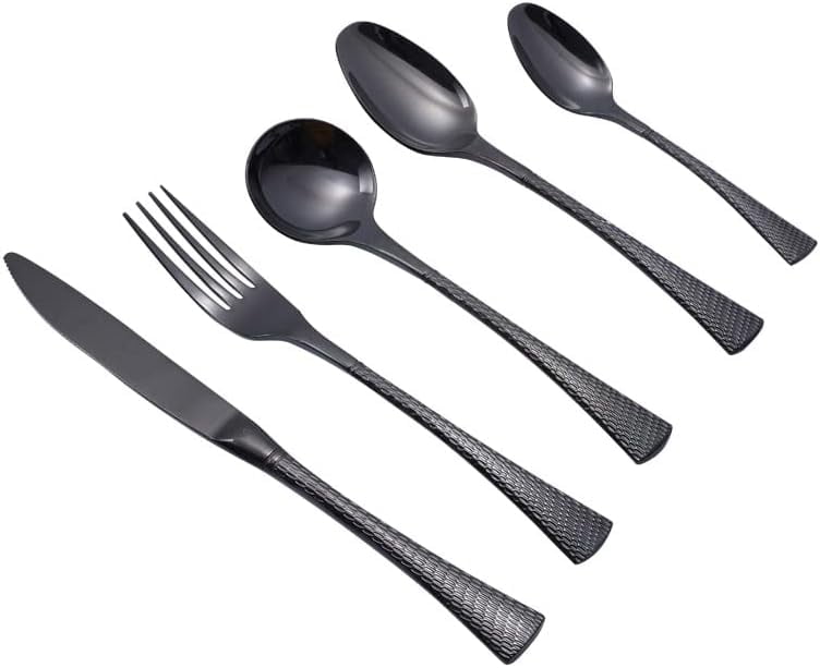 Gold Fish scale Hammered Silverware Set, 25-Piece Stainless Steel ...