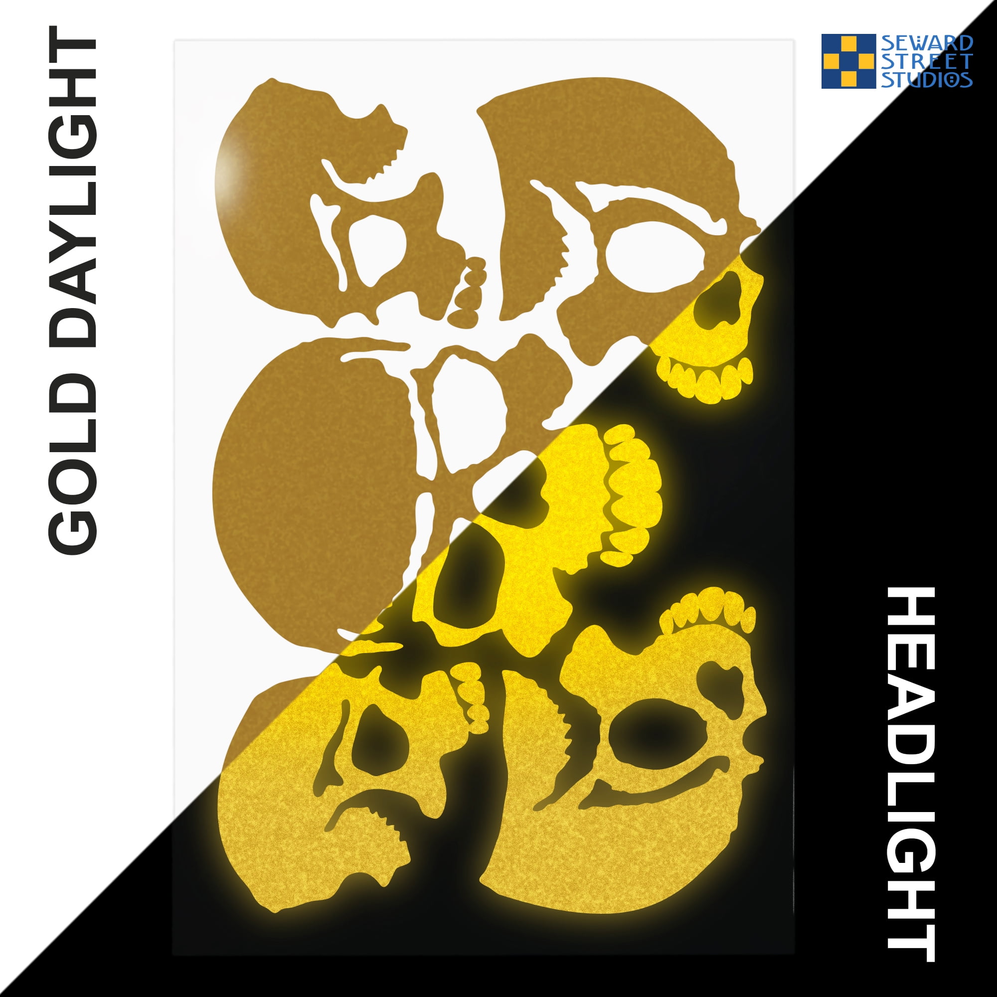 Gold Five Skulls Reflective Decal Set, 5 Skulls Motorcycle Helmet ...