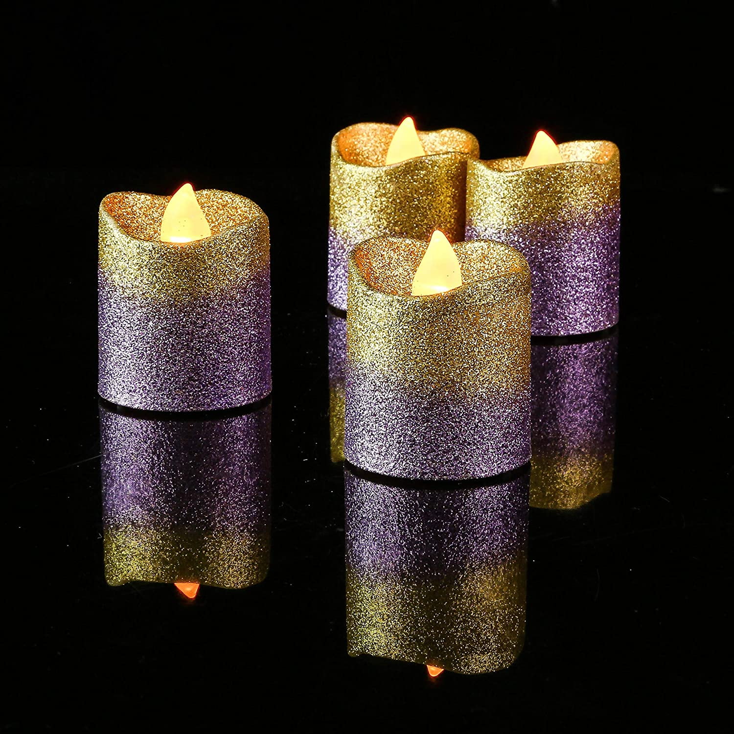 Gold Flameless Votive Candles, 12-Pack Gold & Purple Glitter Battery ...