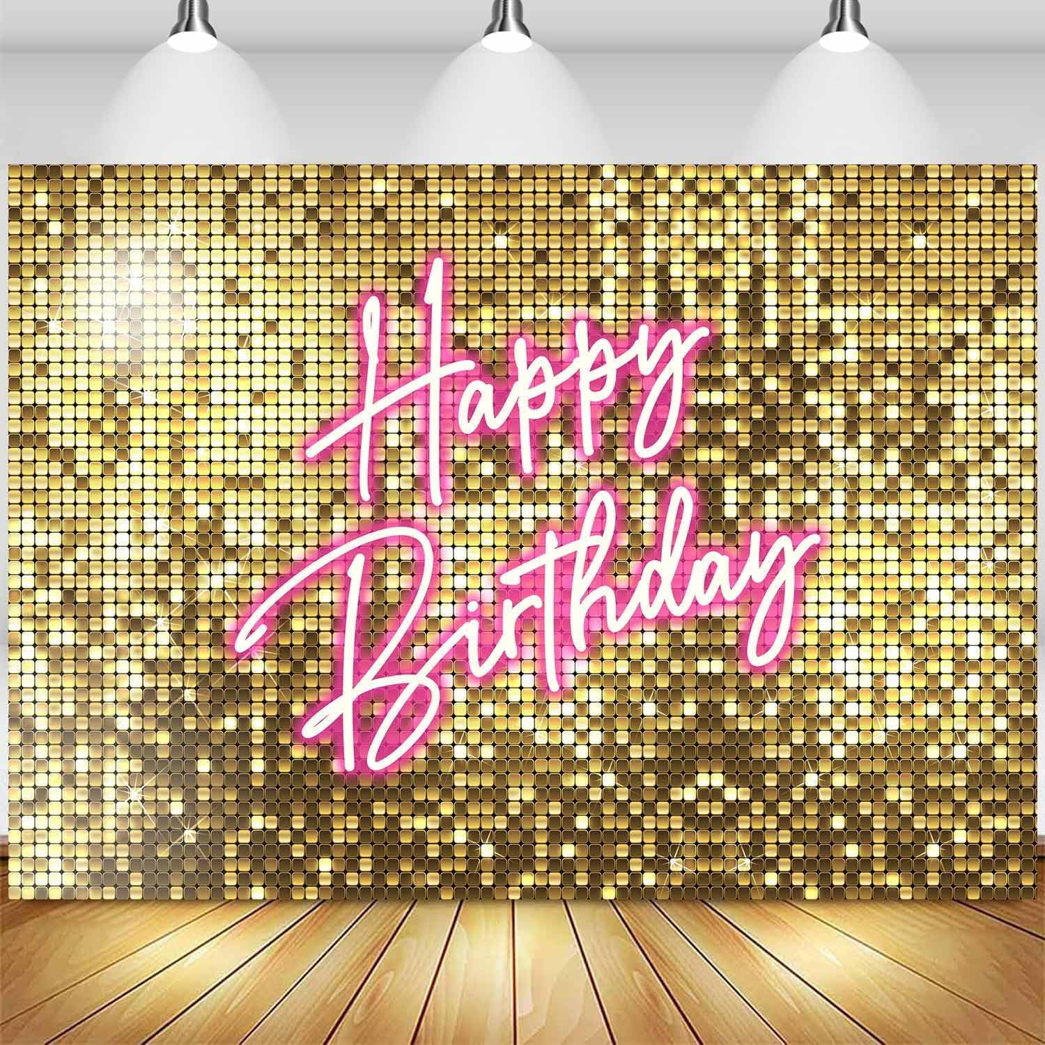 Gold Flash Pink Neon Happy Birthday Backdrop Shining Sequins Shimmer ...